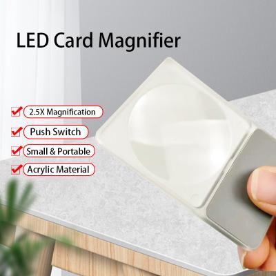 China Credit Card Screen Magnifier LED Illuminated 2.5X 48mm Diameter Bundle Wallet Purse Magnifying Glass Pocket Card for sale