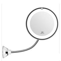 China LED Lighted Bathroom Makeup Mirror 10X Magnifying - Goose Neck Wall Mounted with Suction Cup for sale