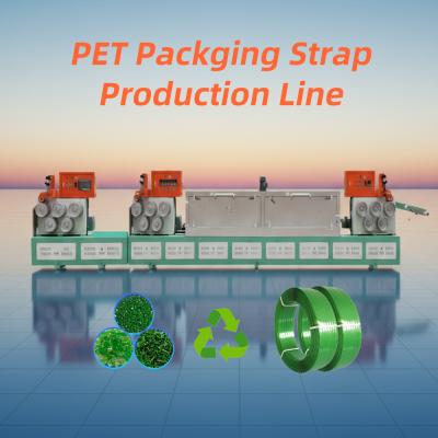 China PET Strap Making Machine Featuring Complete Production Line from Pre drying to Winding with Traction Stretching and Embossing Steps for sale