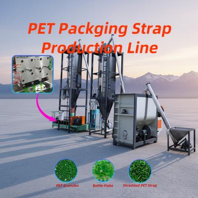 China PET Strap Making Machine Featuring Complete Production Line from Pre drying to Winding with Traction Stretching and Embossing Steps for sale