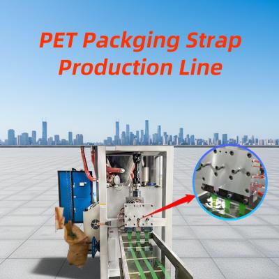 China PET Strap Making Machine Featuring Complete Production Line from Pre drying to Winding with Traction Stretching and Embossing Steps for sale