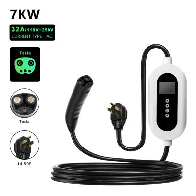 China 7kW Tesla Charger NACS Portable EV Charger Level 2 With Adjustable Current For Tesla Car for sale