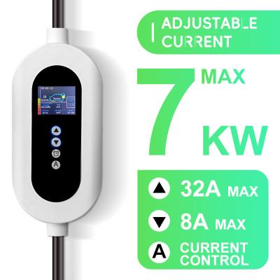 China IP65 Outdoor 7kW Portable Type2 Charger 8-32A Adjustable Rainproof for sale