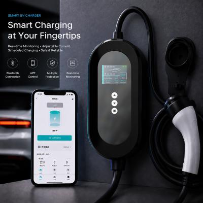 China 5m Portable 7kW Type2 Charger 8-32A Adjustable Rainproof Outdoor With APP Control for sale