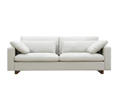 China 90cm Grey Fabric 3 Seater Sofa with Waist Pillows and Birch Wood Legs 220cm for sale