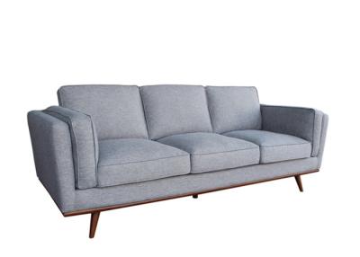 China 3 Seater Fabric Sofa with Arm Pillows Chestnut Wood Base 230cm Grey for sale