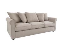 China Fabric 3-Seater Sofa Rolled Arms Removable Seat Cushions Fiber Filled Back 206 cm for sale