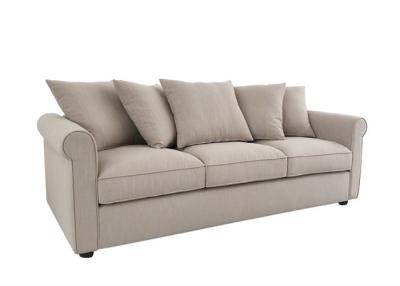China Fabric 3-Seater Sofa Rolled Arms Removable Seat Cushions Fiber Filled Back 206 cm for sale