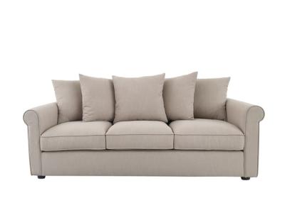 China 3-Seater Fabric Sofa Rolled Armrests High Density D30 Foam Seats Premium Fiber Back Pillows for sale