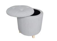 China Top Button Tufted Storage Ottoman Foot Stool 45cm Gray Wood Legs for sale