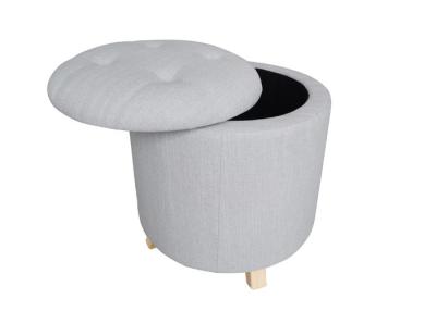 China Top Button Tufted Storage Ottoman Foot Stool 45cm Gray Wood Legs for sale