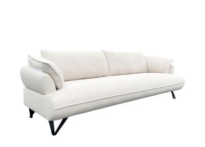China White Boucle Fabric 3 Seater Sofa with Fixed Seat Cushion Metal Legs 220cm for sale