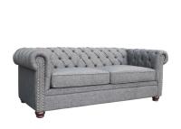 China 210cm Three Seater Fabric Chesterfield Sofa Grey Tufted Buttons Nails Foam Padded for sale