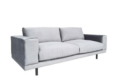 China Fabric Velvet Sofa Gray 210cm Wide Metal Legs Thick Foam Padded Seats Living Room for sale