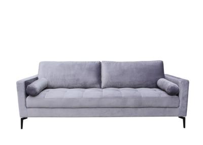 China Grey Velvet Three Seater Fabric Sofa with Pure Sponge Padded Seat and Polyester Fiber Back Cushions for sale