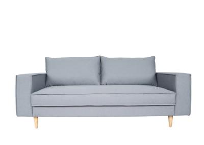 China Grey Fabric Three Seater Sofa with Pure Sponge Cushion French Stitching Wood Legs 197cm for sale