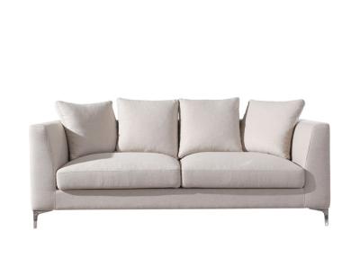 China W206cm Three Seater Fabric Sofa Beige Velvet Couch Removable Seat Cushions Metallic Legs for sale