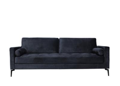 China Black Velvet Tufted Stitching Three Seater Fabric Sofa D28 Foam Cushion 226cm for sale