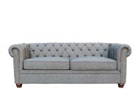 China Chesterfield Three Seater Fabric Sofa Classic Buttons Timber Legs 210 cm Width Grey for sale