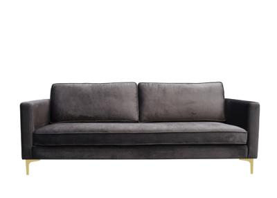 China Charcoal Velvet 3 Seater Sofa 212cm Wide with Metallic Legs for sale