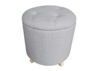 China Fabric Storage Foot Stool Ottoman Light Grey 45cm Round Wood Legs Button Tufted for sale