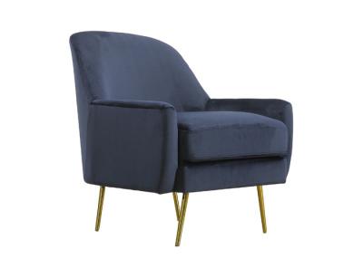 China Dark Blue Velvet Armchair with Metal Legs Contemporary Design 75 cm Width for sale