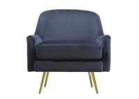 China Velvet Armchair with Gold Metallic Legs 75cm Seat Cushion Removable Cover Deep Blue for sale