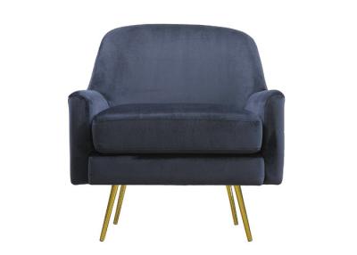 China Velvet Armchair with Gold Metallic Legs 75cm Seat Cushion Removable Cover Deep Blue for sale