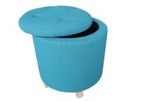China Turquoise Fabric Footstool Ottoman with Storage 45cm x 48cm Wood Legs for sale