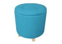 China Turquoise Storage Ottoman Foot Stool 45cm Round Splayed Timber Legs Tufted Lid for sale
