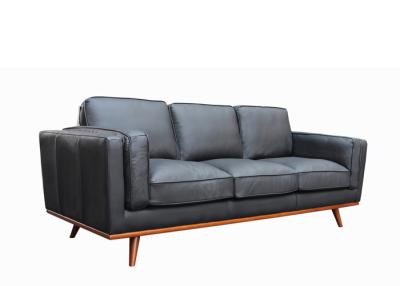 China Wooden Base Three Seater Leather Sofa Black Top Grain Plus Split Leather 231 cm for sale