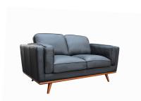 China Contemporary Black Leather 2 Seater Sofa with Wooden Legs 169 cm for sale