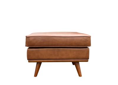 China Contemporary Leather Ottoman Foot Stool Chestnut Timber Plinth 69cm x 58cm x 48cm for sale