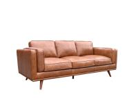 China Genuine Leather Three Seater Sofa 231 cm Timber Plinth Chestnut Living Room for sale
