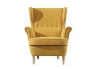 China Mustard Winged Arm Chair High Back D30 Foam Timber Legs 85cm Wide for sale