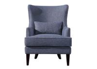 China Navy Blue Fabric Arm Chair with High Backrest Nailing Decoration 75cm Wide for sale