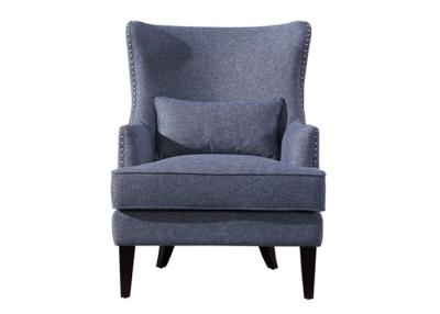 China Navy Blue Fabric Arm Chair with High Backrest Nailing Decoration 75cm Wide for sale
