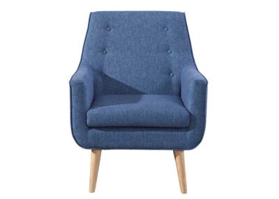 China Blue Button Tufted Fabric Armchair with Timber Legs 70cm Wide for sale