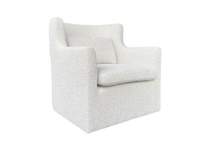 China Beige High Back Swivel Barrel Chair 80cm Metal Mechanism Upholstered Fabric Seat for sale