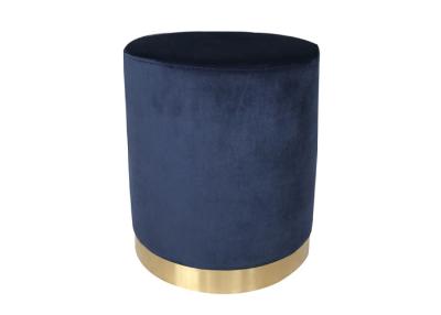 China Round Velvet Ottoman Footstool with Metal Plate Decor D28 Dark Blue 40cm for sale