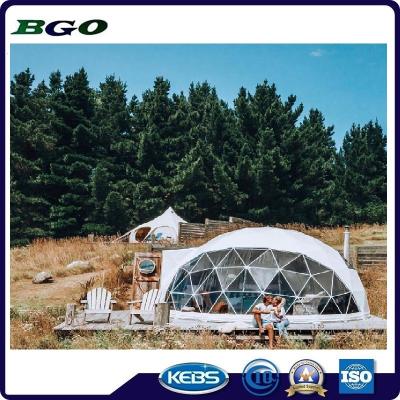 China Sun Exposure Geodesic Dome Tent With Bamboo Decoration Painted Steel Frame Easy Installation for sale