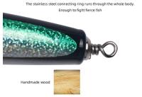 China Colorful 20CM/90g 3D Eyes Wooden Bait Treble Hooks Best Buoyancy Solid Wood Fishing Lure for sale