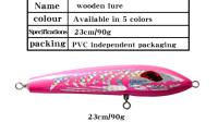 China 5 Colors 23CM/90g 3D Eyes Solid Wood Bait Treble Hooks Tuna Fishlure Wooden Pencil Fishing Lure for sale