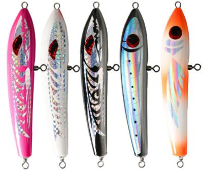 China 5 Colors 23CM/90g 3D Eyes Solid Wood Bait Treble Hooks Tuna Fishlure Wooden Pencil Fishing Lure for sale