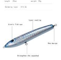 China 4 Colors 20CM/90g 3D Eyes Solid Wood Bait Treble Hooks 0.1-0.3m floating Wooden Pencil Fishing Lure for sale