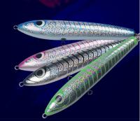 China 4 Colors 20CM/90g 3D Eyes Solid Wood Bait Treble Hooks 0.1-0.3m floating Wooden Pencil Fishing Lure for sale
