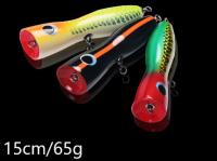 China 5 Colors 15CM/65g Wood Bait Treble Hooks Water Impact Largemouth Bass Snakehead Popper Wooden Fishing Lure for sale
