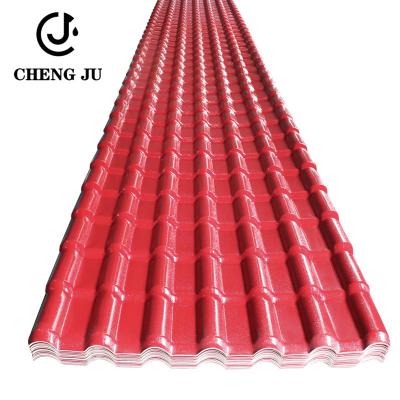 China Red Color Bamboo Joint Waterproof Resinvilla Tile PVC Glazed Roofing Tile for sale
