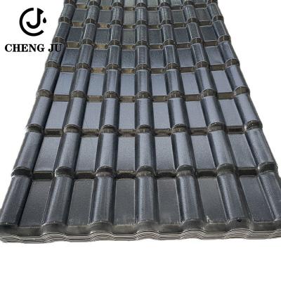 China Black PVC Roof Tile Bamboo Joint Waterproof Resinvilla Tile 1130mm Width 1.5mm Thickness for sale