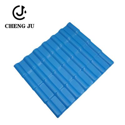 China Sky Blue PVC Glazed Bamboo Joint Synthetic Resin Roof Tile 2.0mm Thickness 2.08pcs per sqm for sale